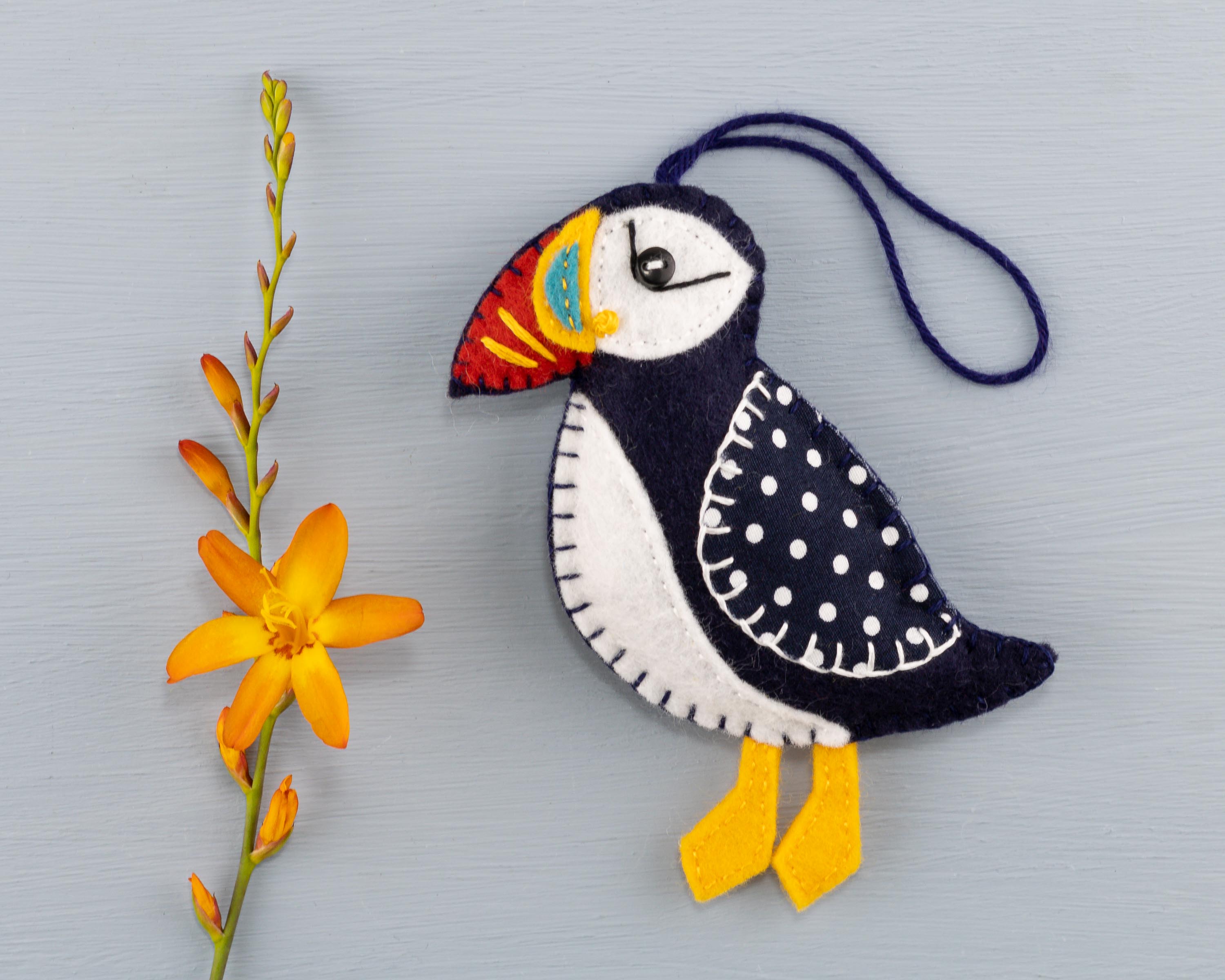 Tilly & Puffin. Colourful felt ornaments, sewing patterns and kits